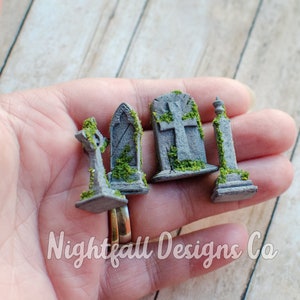 Set of 3 Handmade Miniature Gravestones, Spooky Tiny Headstones, Very ...