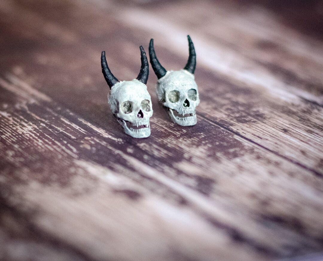 Realistic Handmade Demon Human Skull Earrings, Halloween Jewelry - Etsy