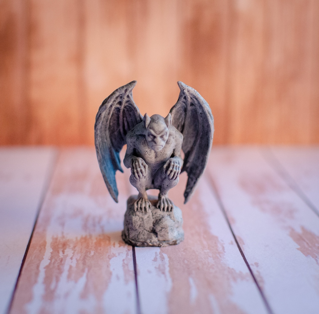 Handmade Miniature Stone Gargoyle, Spooky Halloween Graveyard Statue ...