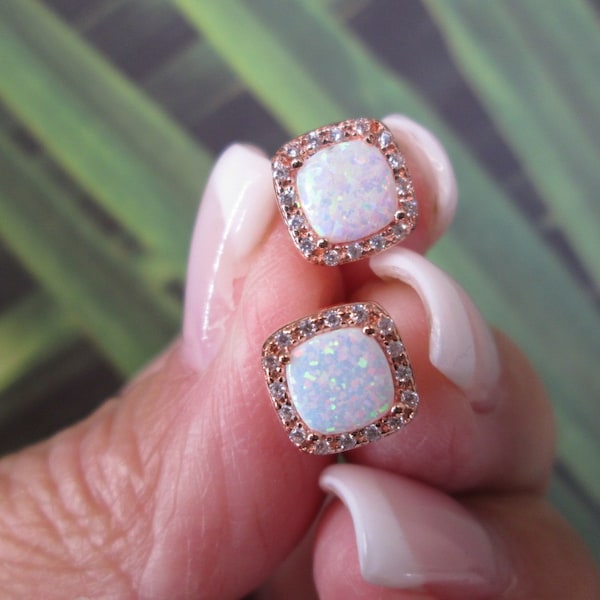 Rose Gold Opal Earrings - Etsy