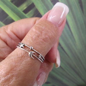 Floating Sterling Silver Moon and Stars Ringcelestial Ring,cresent Moon Ring,star Ring,moon and ...