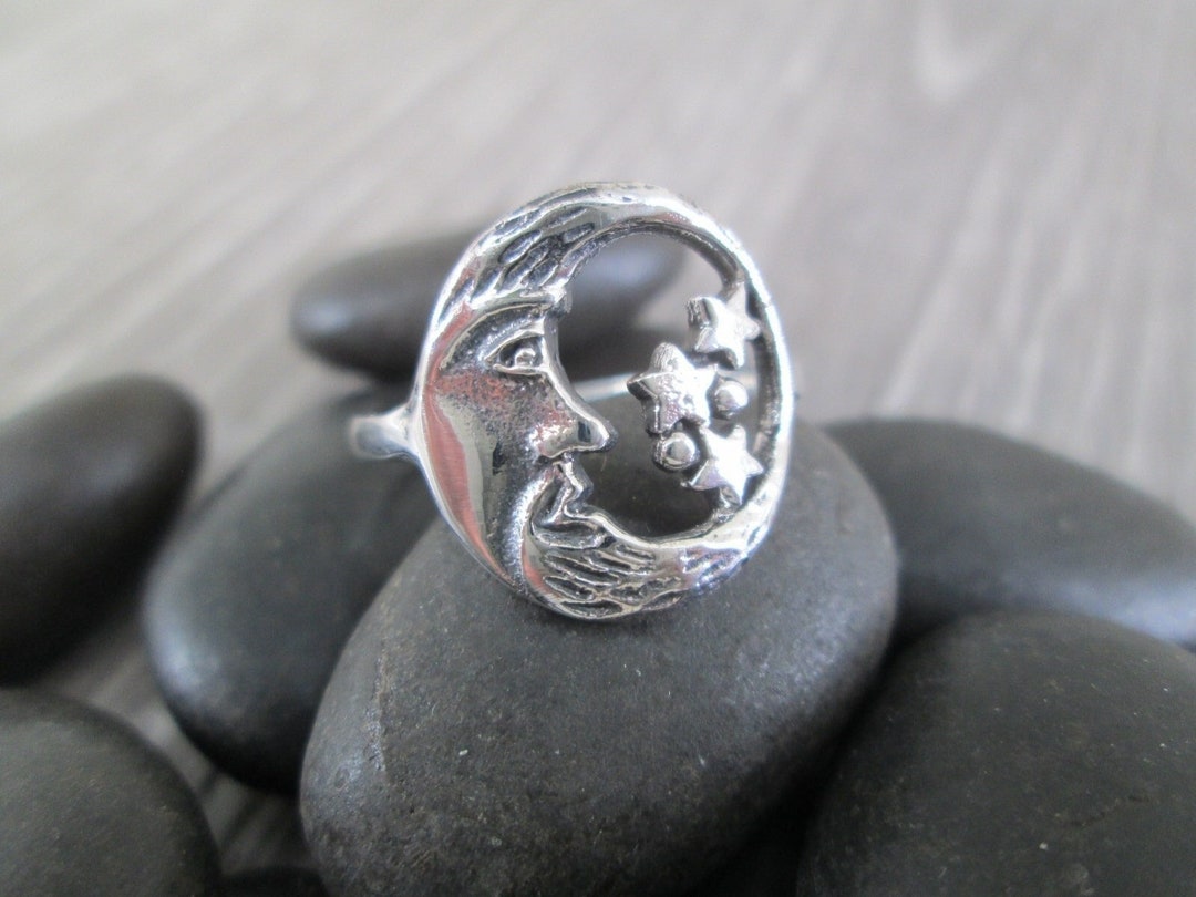 Moon & Star Celestial Ring>crescent Moon Ring,925 Sterling Celestial ...