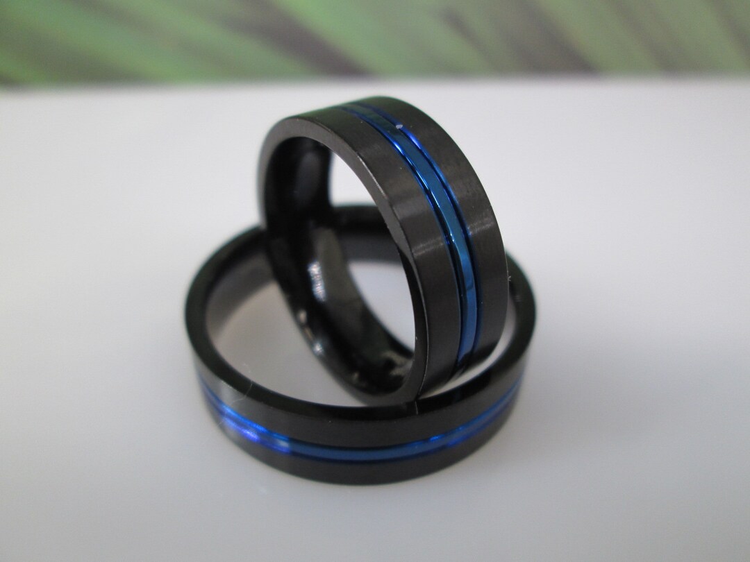 Black Stainless Ring With Thin Blue Line>law Enforcement Ring,police ...