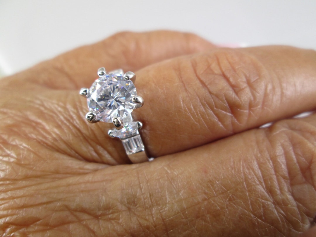 2ct."diamond" Ring>925 Sterling Silver Cubic Zirconia Ring,2 Ct ...