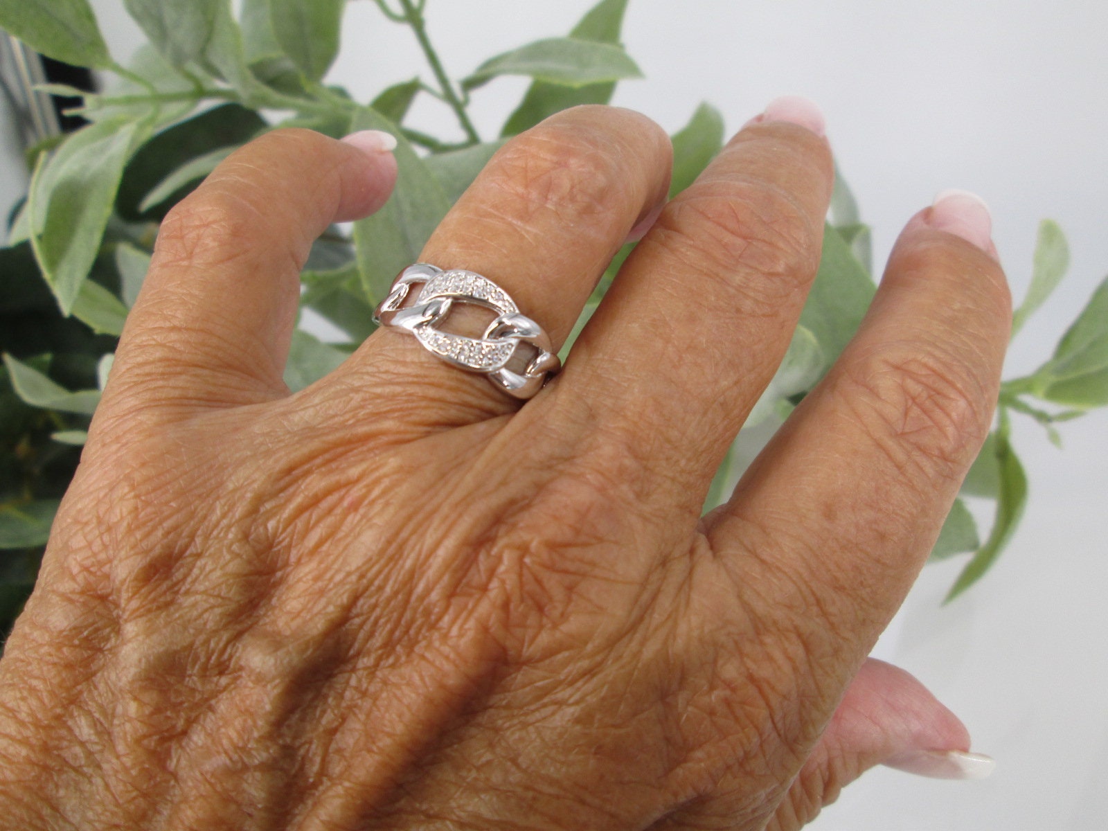 Sterling Silver CHAIN LINK Ring With Cz's>925 Chain Link Ring,cz Band ...