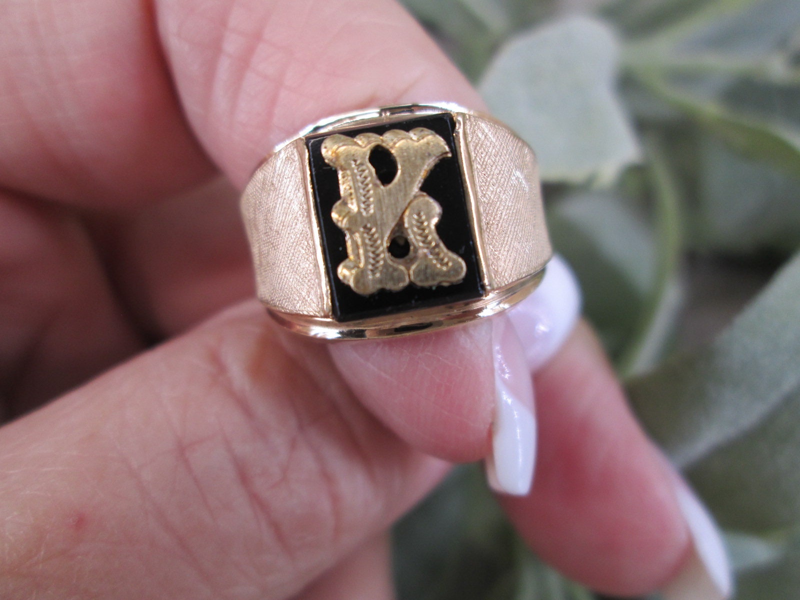 Men's/boy's 10ktgf.gold INITIAL Rings>genuine Onyx>various Sizes and Initials>men's Initial Ring ...