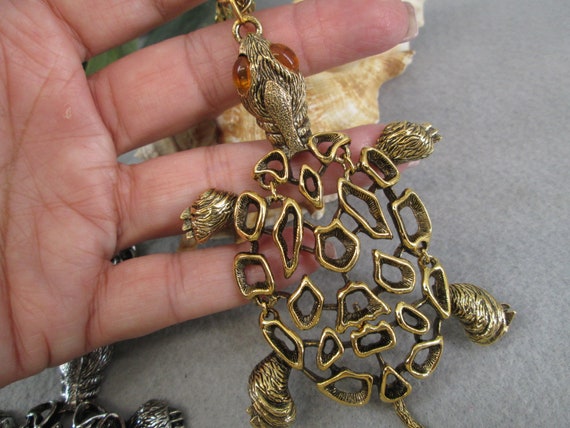 Rare Large Vintage 70's TURTLE Necklace>Gold or Silve… - Gem