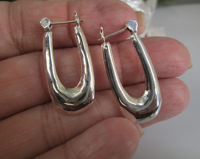 Sterling Silver Elongated Oval HOOP Earringssilver Hoops,post Closure ...