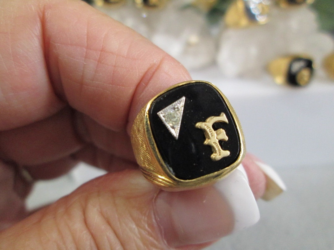 Men's/boy's 10ktgf.gold INITIAL Rings>genuine Onyx Men's Initial Ring,10ktgf.men's Signet Ring ...