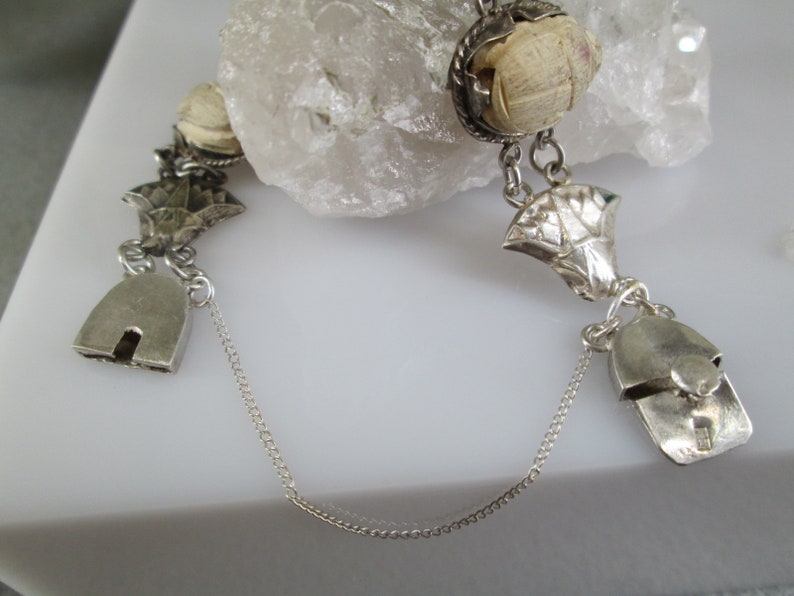 Scarab Bracelet>amazing and RARE Vintage 800 Silver off White Egyptian ...