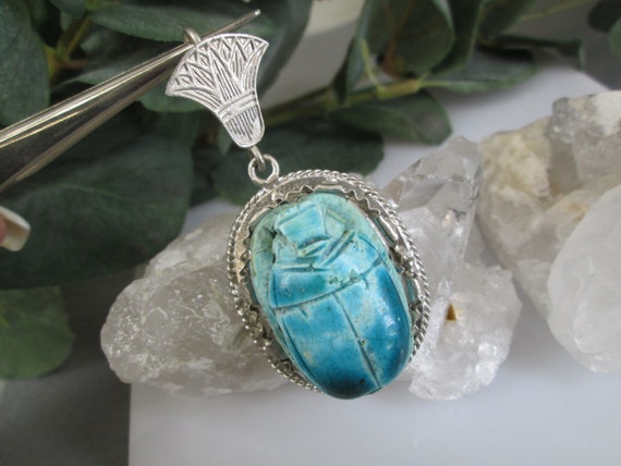 Vintage Turquoise Scarab Pendant>Large Turquoise Scar… - Gem