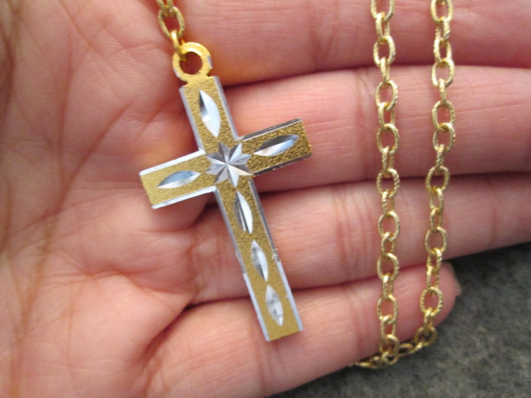 Large Gold CROSS Necklace>unisex Gold Cross Necklace>diamond Cut Gold ...