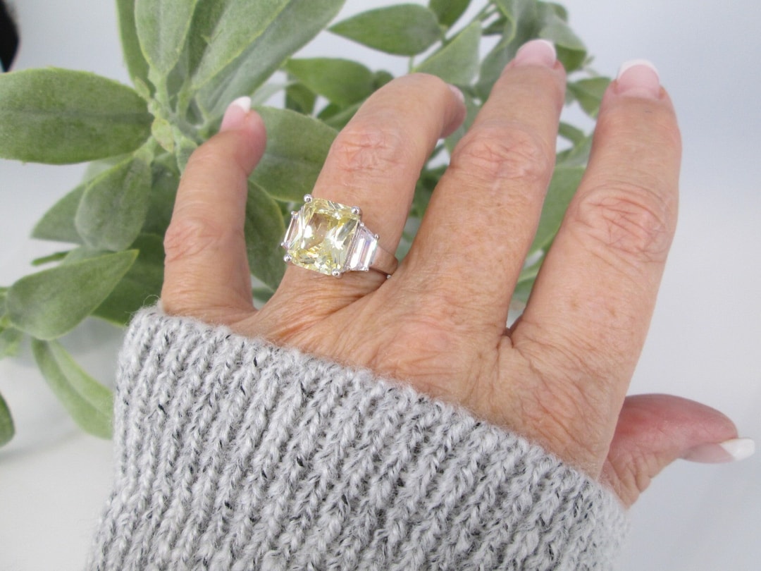 Canary"diamond"ring>925 Sterling Large Canary Simulated Diamond Ring ...