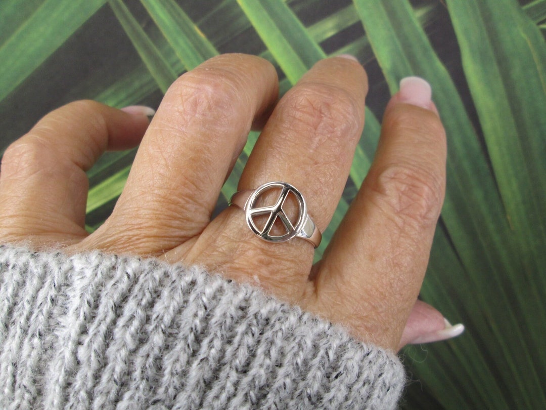 Sterling Silver PEACE SIGN Ring>vintage Peace Sign Ring,925 Sterling ...