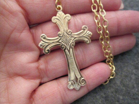 Large Gold Cross Necklacebeautifully Detailed Crossgold - Etsy