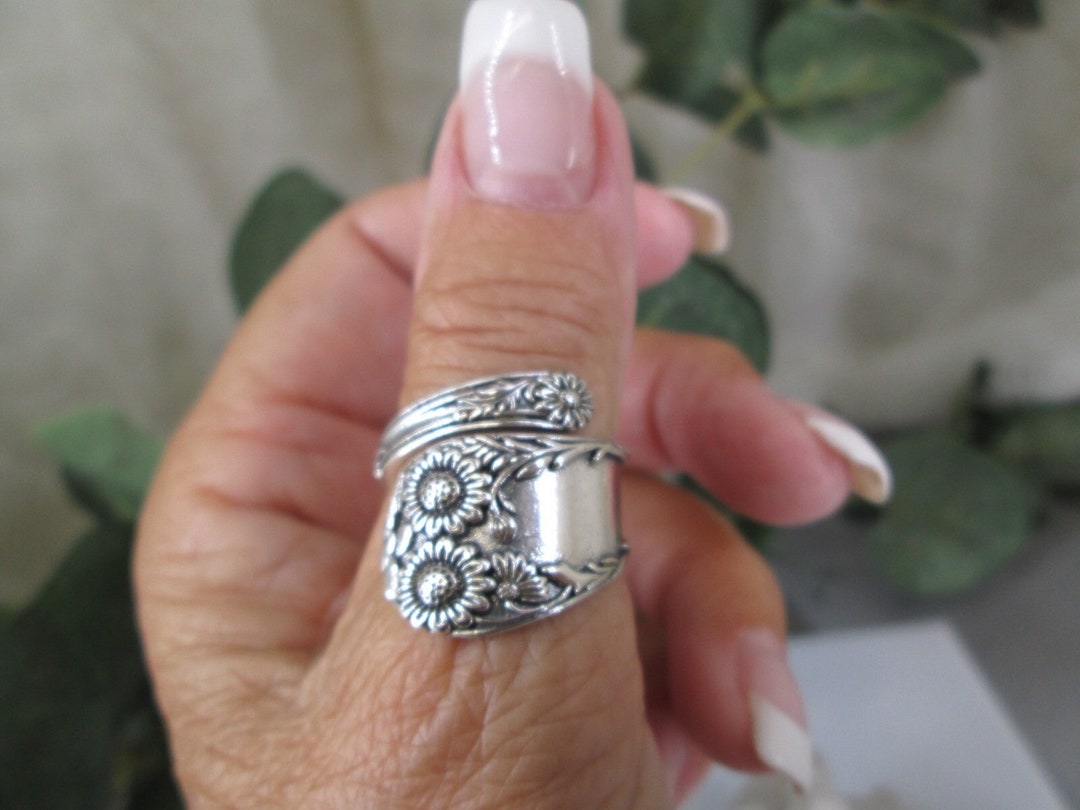 Sterling Silver SUNFLOWER Spoon Ring> Heavy 925 Sunflower Ring,925 ...