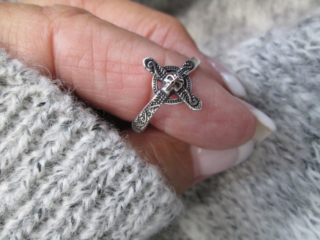 925 Sterling Skull & Cross Ring>925 Cross Ring,925 Skull Ring,cross ...
