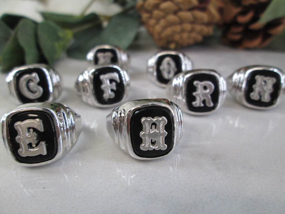 STERLING Silver INITIAL Ringsboy's/men's Genuine ONYX Initial ...