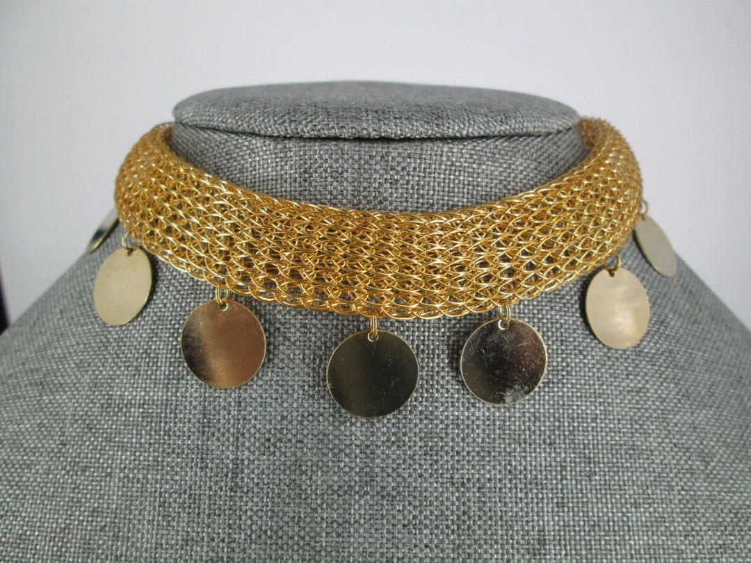 Gold MESH Choker/necklace>vintage Mesh Choker With Dangles,gold Mesh ...