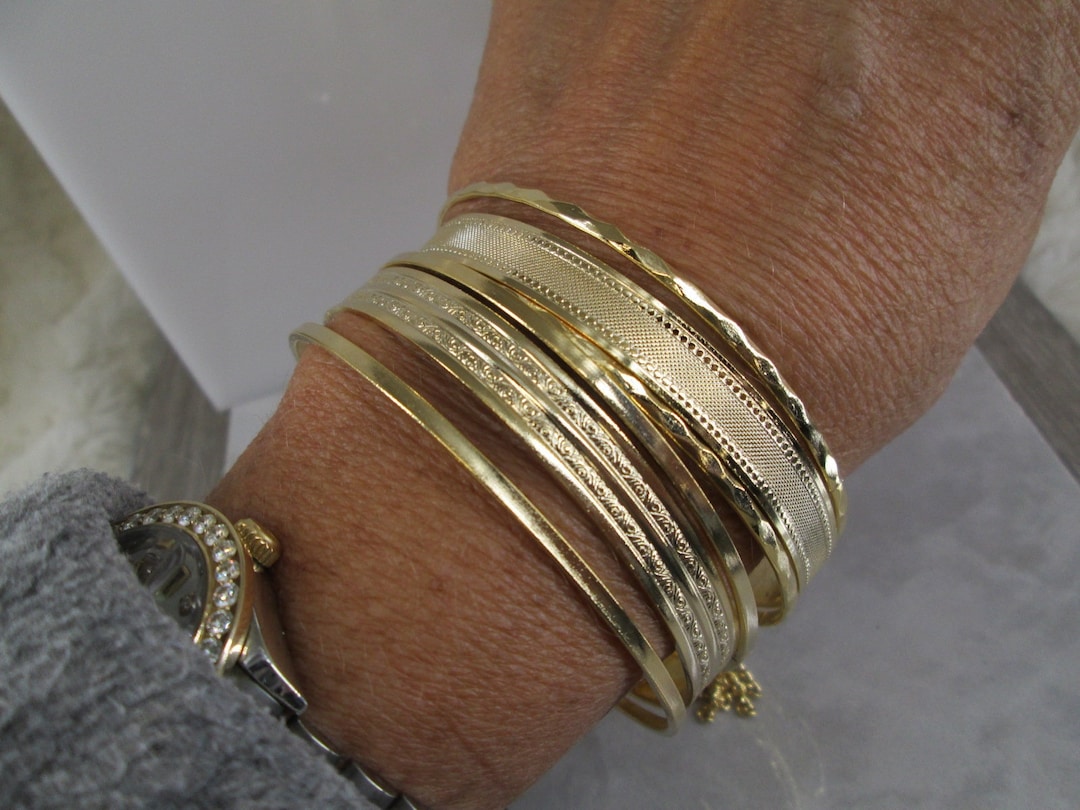 Gold Bangle Bracelets> 3 Gold Bangles,2 Styles to Choose From>gold ...