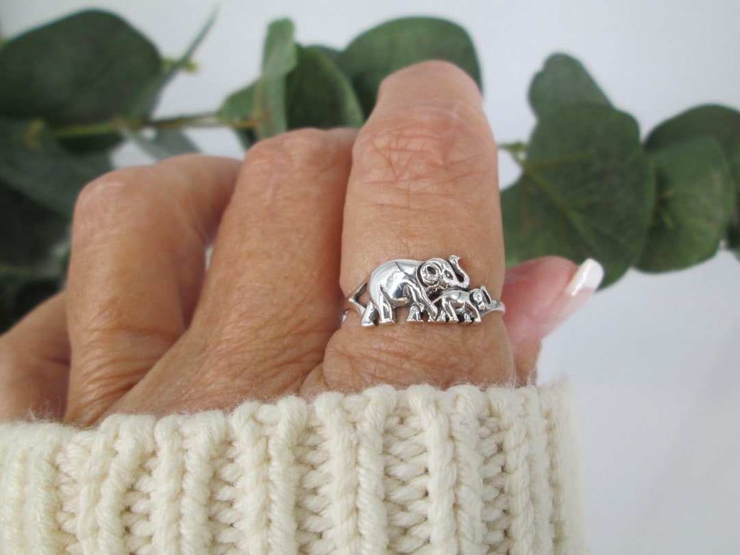 Sterling Elephant Ring>925 Elephants Ring,mama and Baby Elephant Ring ...
