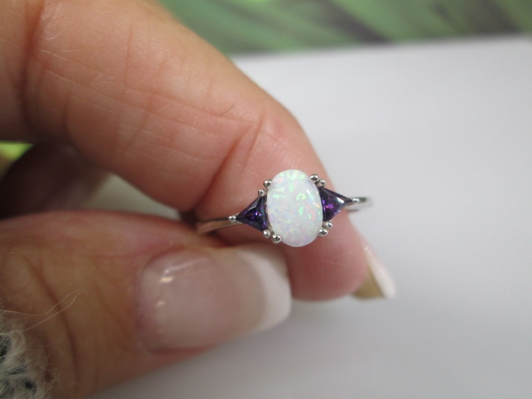 Sterling Silver OPAL and AMETHYST Ring>dainty Opal Ring,925 Sterling Opal Ring,amethyst Ring ...