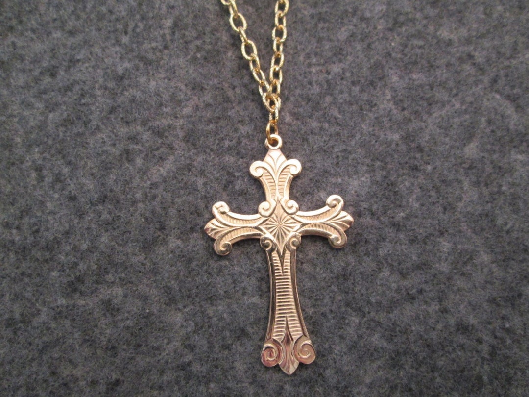 Large Gold Cross Necklace>beautifully Detailed Cross,gold Cross, Cross ...