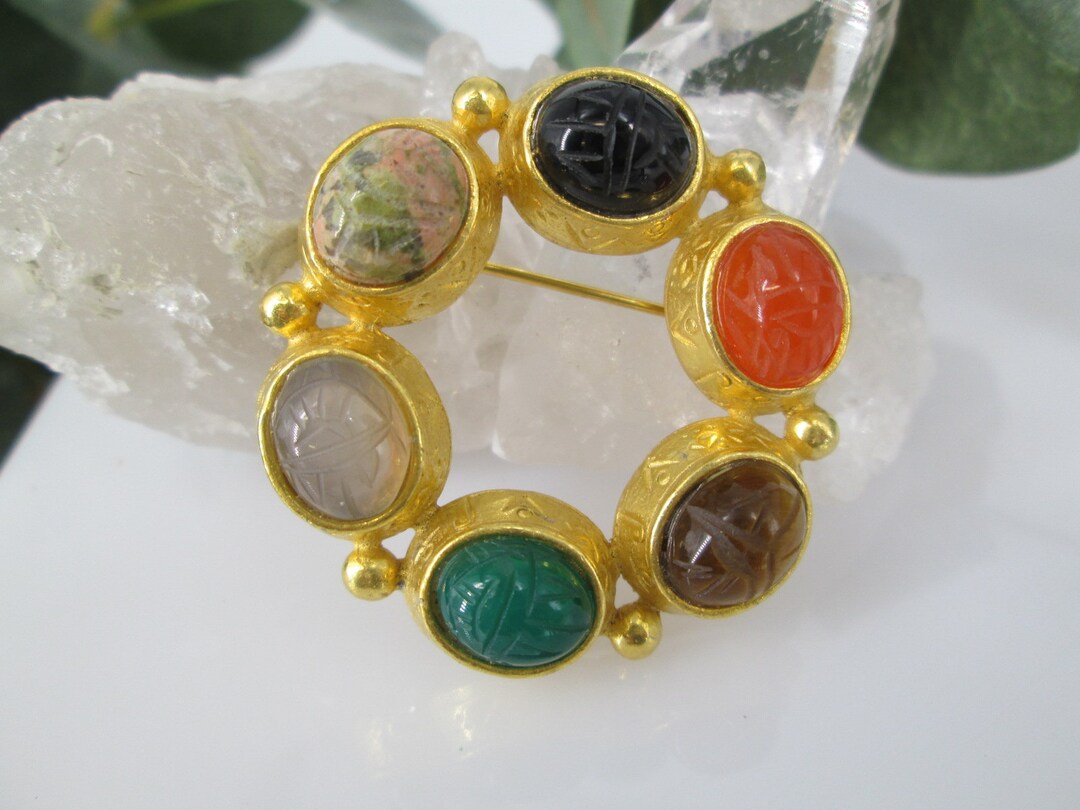 Scarab Brooch/pin>vintage Scarab Pin,genuine Semi Precious Scarab ...