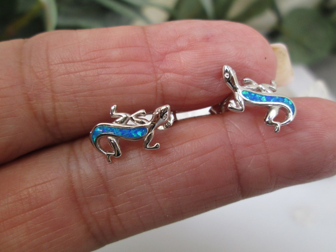 LIZARD/GECKO Stud Earrings>925 Sterling Opal Lizard Studs,gecko ...