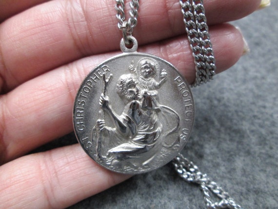 Saint Christopher medal>Beautifully Detailed Silver S… - Gem