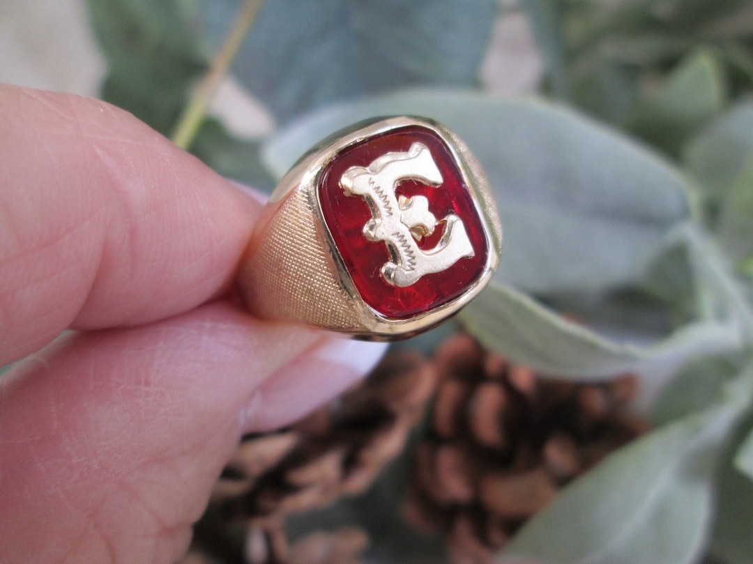 Men's/boy's 10ktgf.gold INITIAL Rings>faux Ruby>various Sizes ...