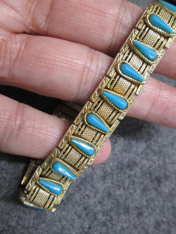 Gold and Turquoise Mesh Bracelet>Egyptian Gold Bracel… - Gem