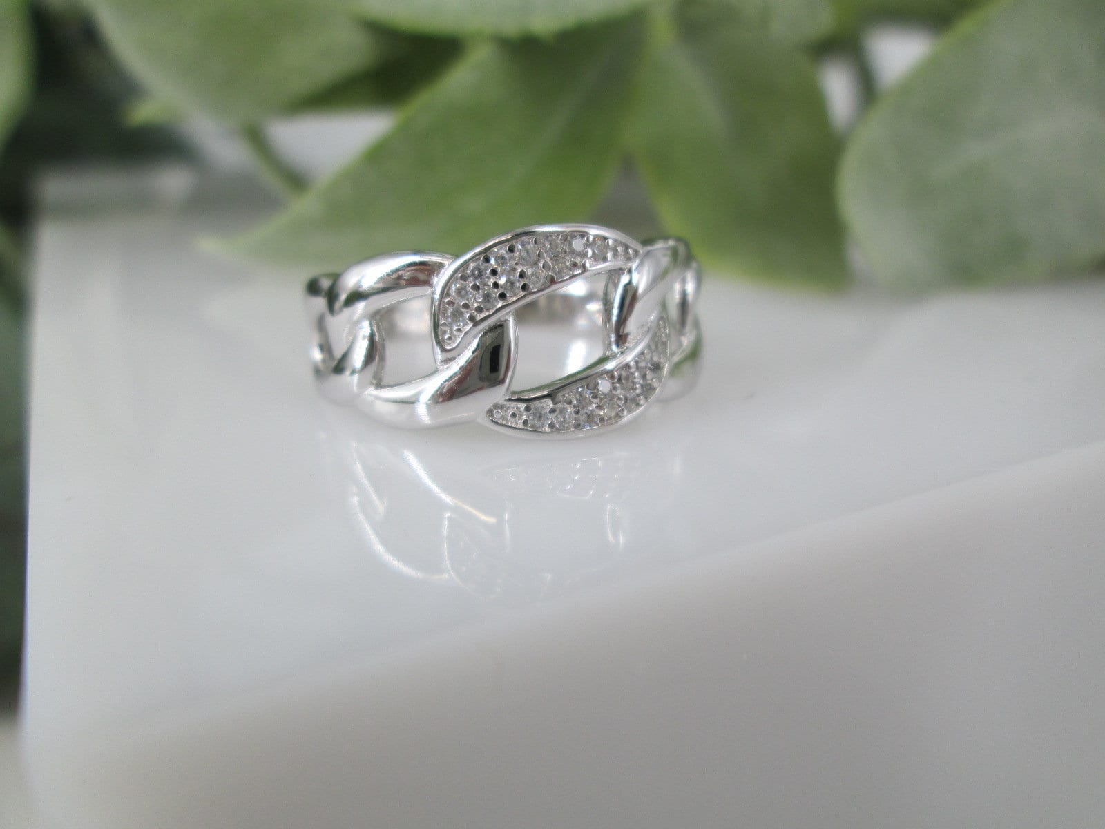 Sterling Silver CHAIN LINK Ring With Cz's>925 Chain Link Ring,cz Band ...