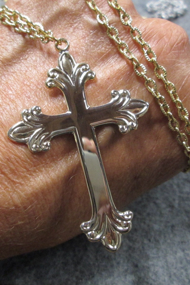Large Gold Cross Necklacepolished Gold Crossgold Cross - Etsy