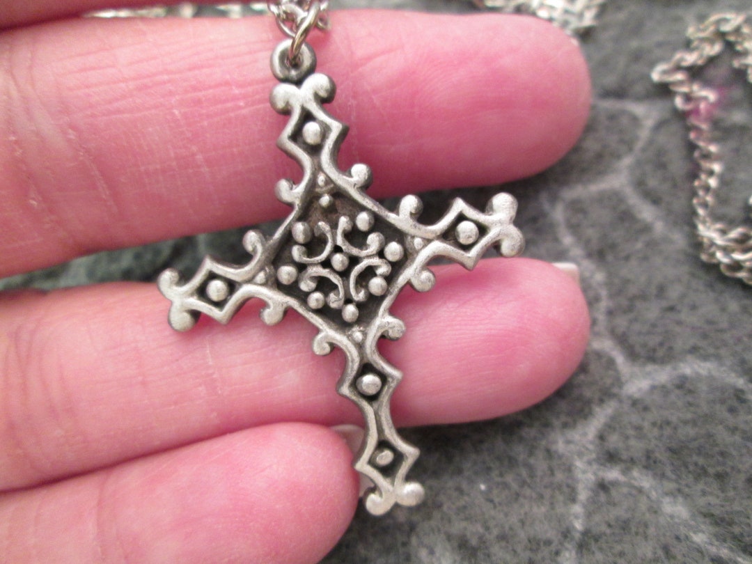 Intricate Pewter CROSS Necklace24 Long Chaincross Necklace,religious ...