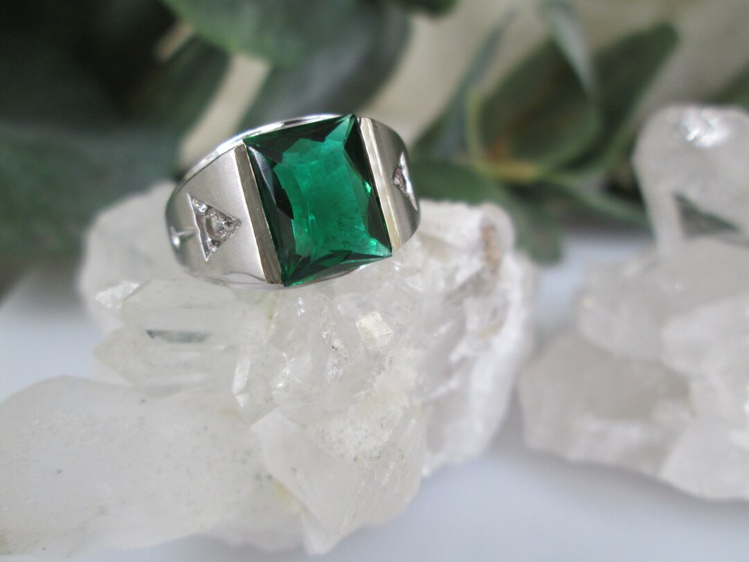 Men's Solid 10kt.white Gold Emerald Ring>10kt.white Gold Ring,men's ...