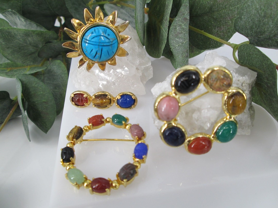 Scarab Brooch/pin>vintage Scarab Pin,genuine Semi Precious Scarab ...