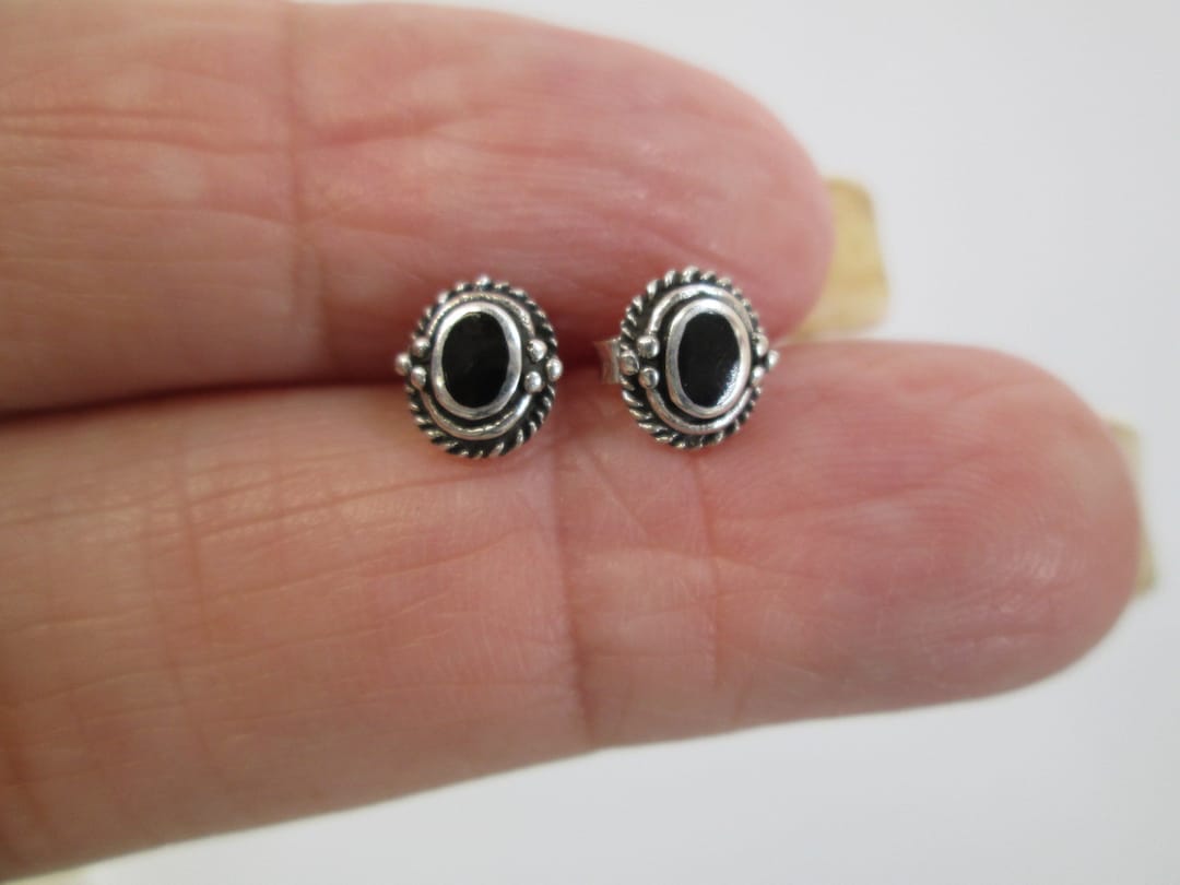 Small Sterling Black Onyx Stud Earrings>925 Silver Onyx Studs,native ...