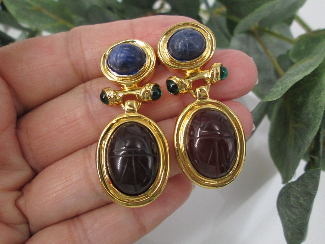 Scarab Earrings>pierced Scarab Drop Earrings,magnificent Scarab ...