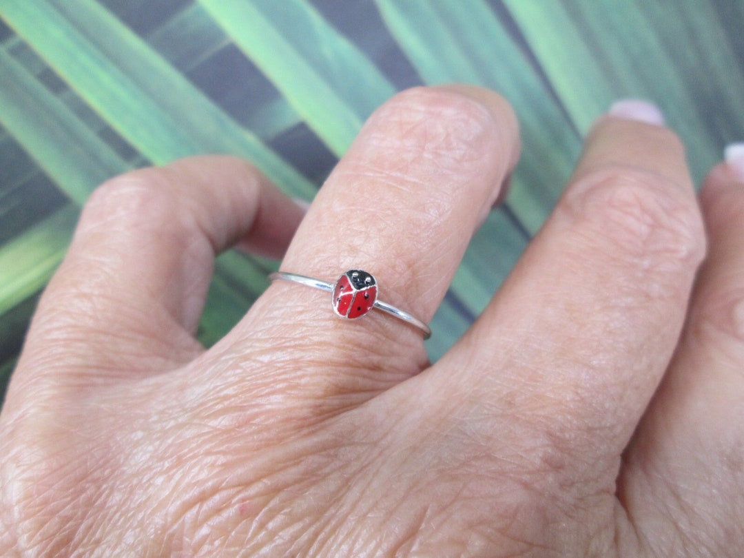 Sterling LADYBUG Ring>tiny Ladybug Ring,925 Ladybird Ring,dainty ...