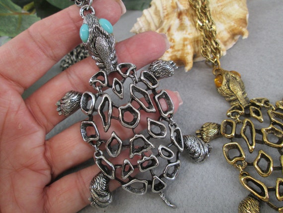 Rare Large Vintage 70's TURTLE Necklace>Gold or Silve… - Gem