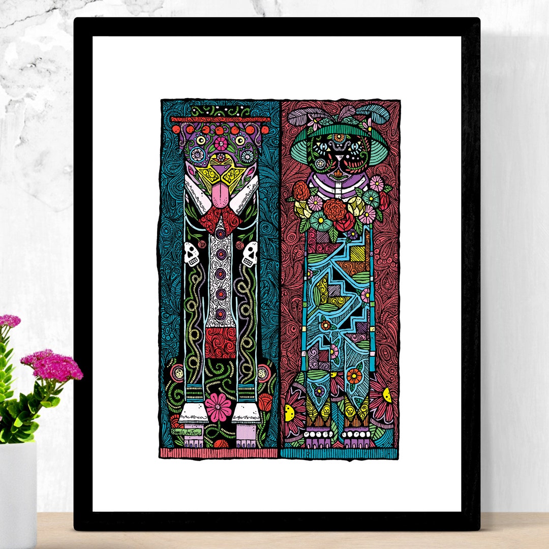 Mariarfi and Catrina Day of the Dead Dog, Cat Art Print 8x10 - Etsy