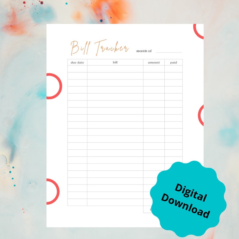 Cute Summer Bill Sheet Bill Tracker for Credit Cards, Utilities, House ...