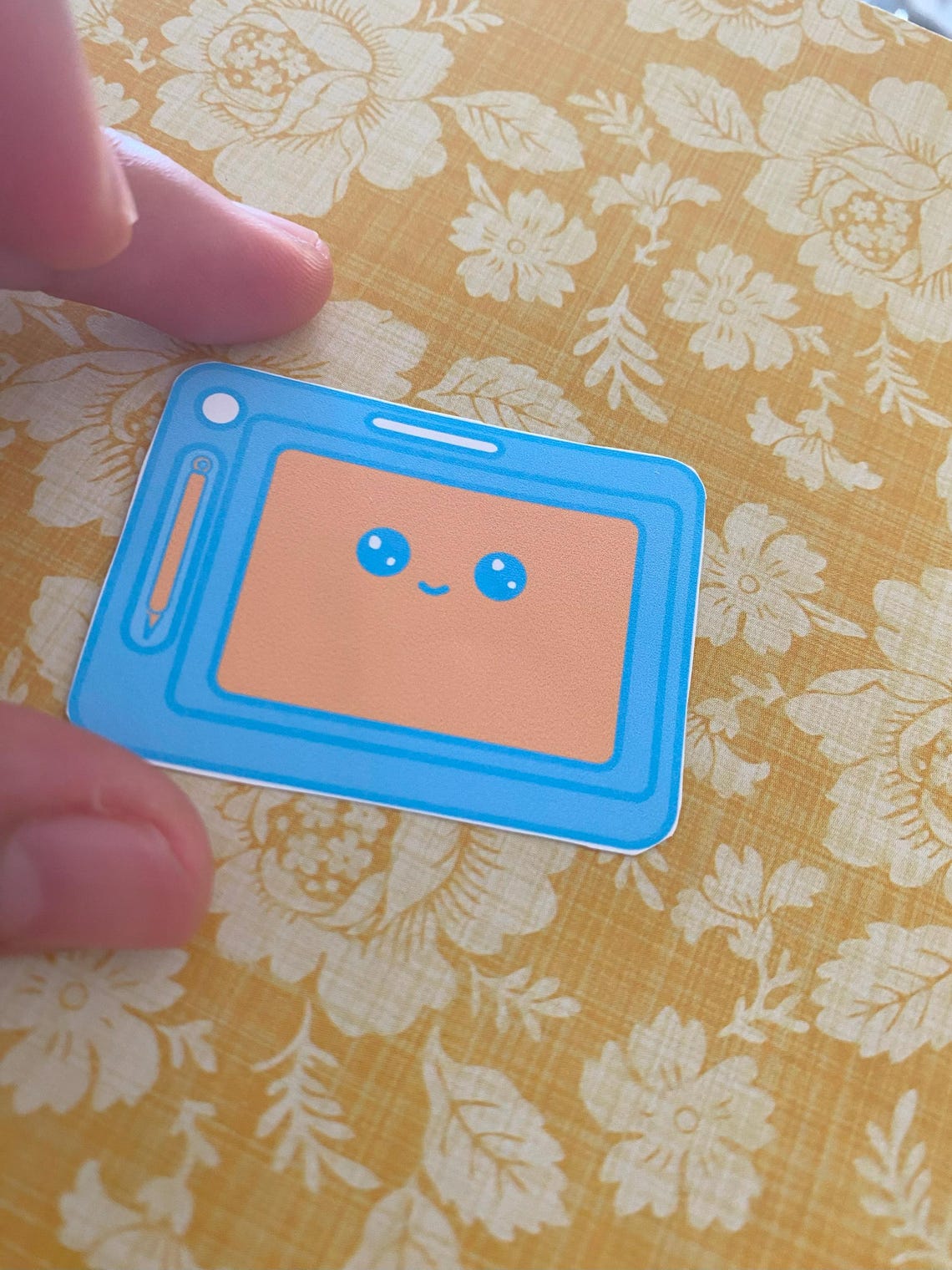 Kawaii 90s Nostalgia Sticker - Orange & Blue Drawing Board Design ...