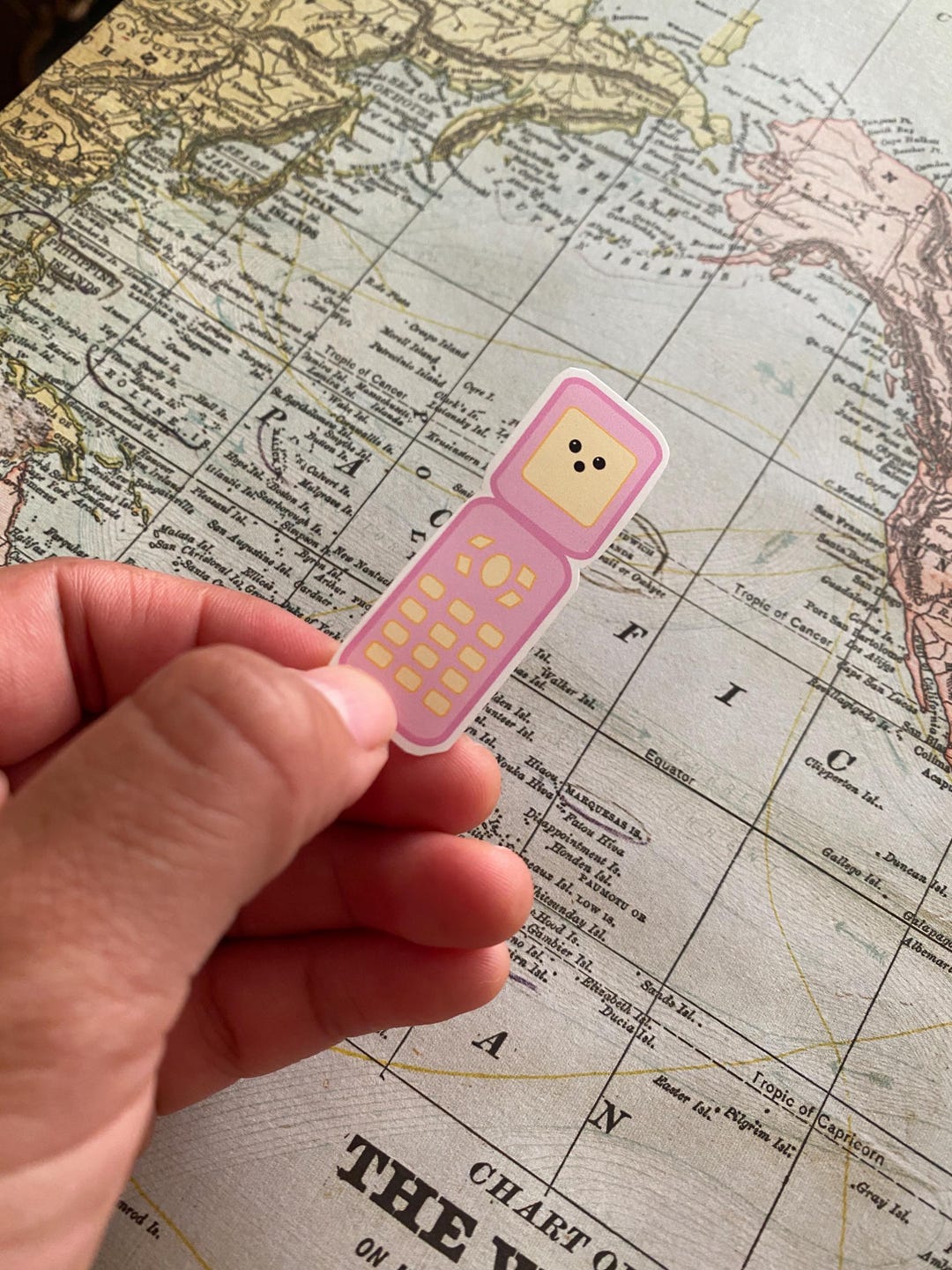 Kawaii 90s Nostalgia Sticker Pink and Orangie Flip Phone Cute Flip ...