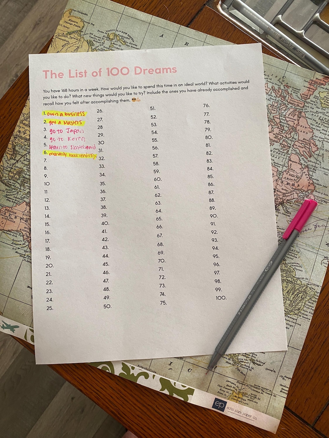 List of 100 Dreams Activity Sheet Bucket List Digital Printable PDF ...