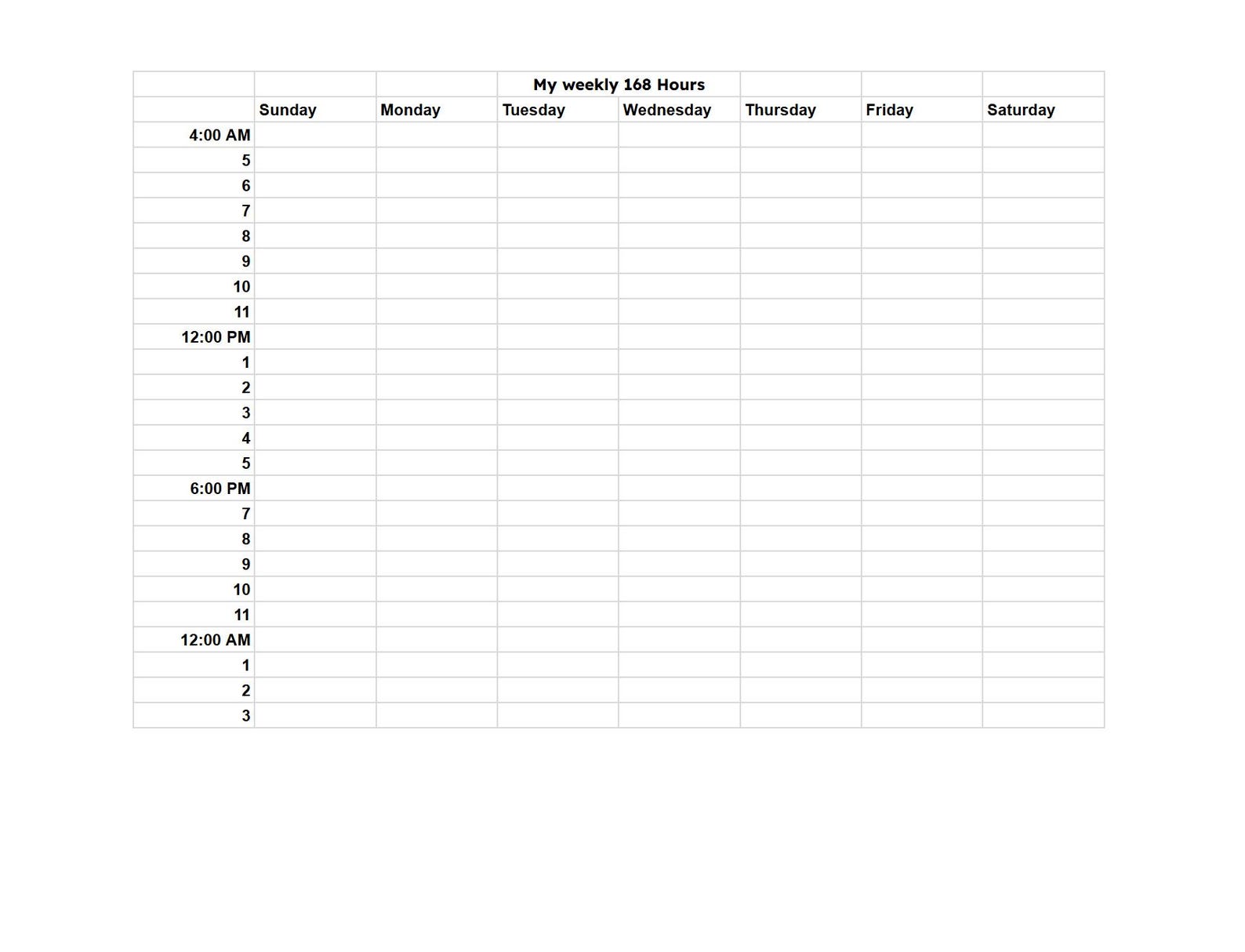 168-hour Weekly Schedule Planner | Digital Download | Time Blocking ...