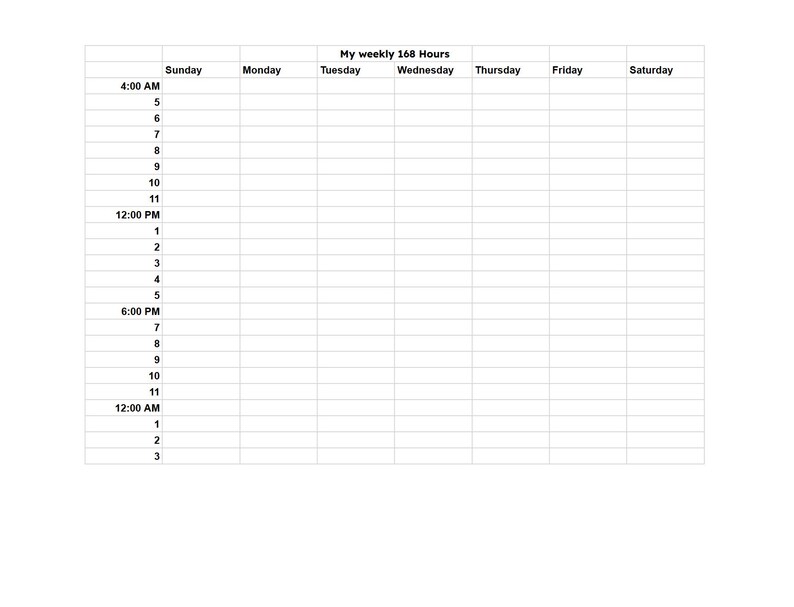 168-hour Weekly Schedule Planner | Digital Download | Time Blocking ...