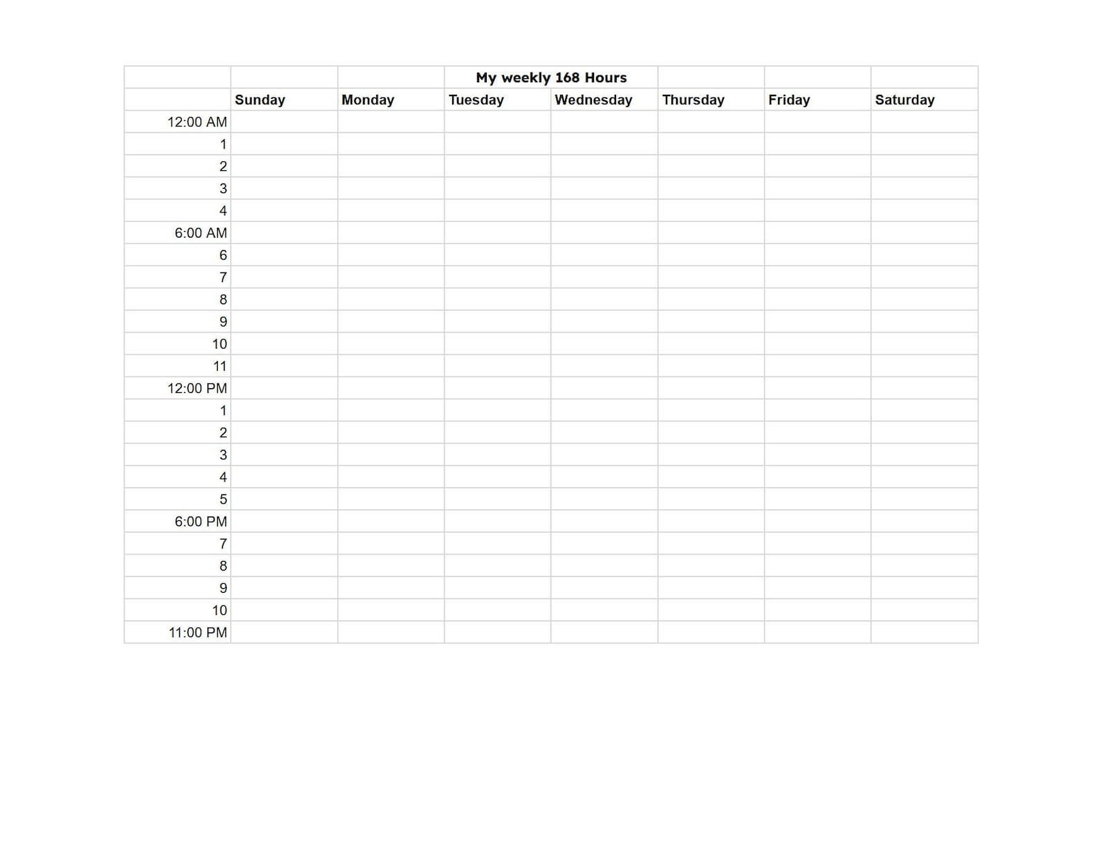 168-hour Weekly Schedule Planner | Digital Download | Time Blocking ...