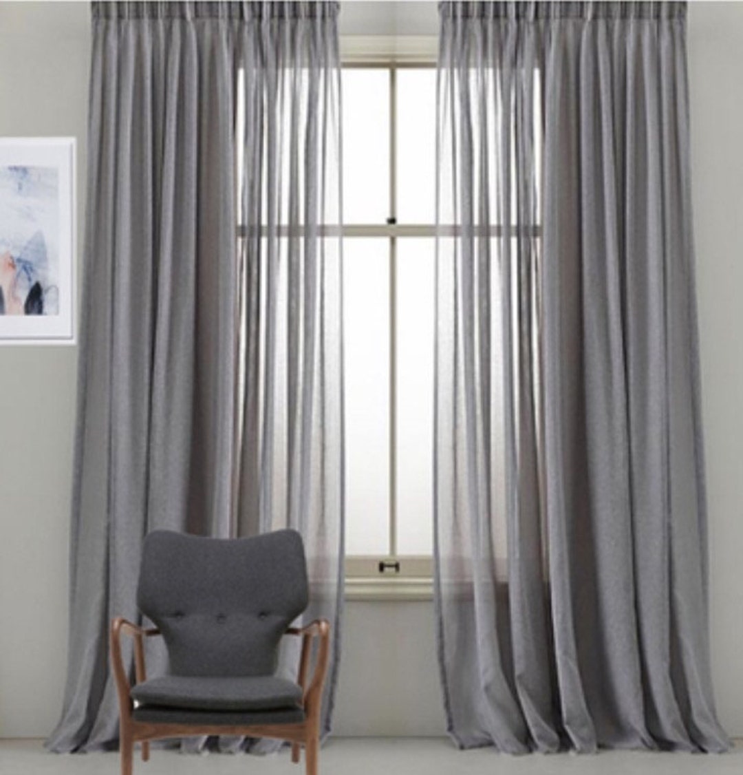 Custom Faux Sheer Linen Drapery Panels. Pinch Pleat, French Pleat ...